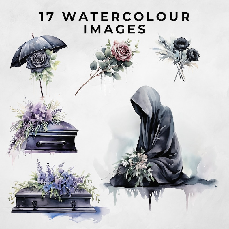 Watercolour Funeral Clipart, Celebration of Life Memorial Invitation ...