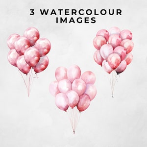 Pink Pastel Watercolor Bunch of Balloons Birthday Clipart, Commercial ...