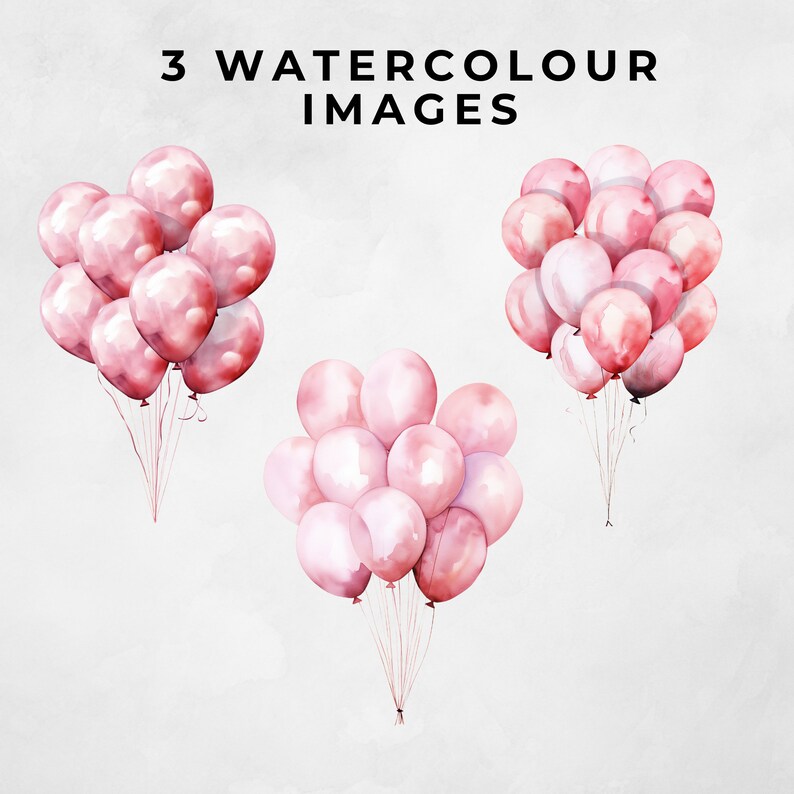 Pink Pastel Watercolor Bunch of Balloons Birthday Clipart, Commercial ...