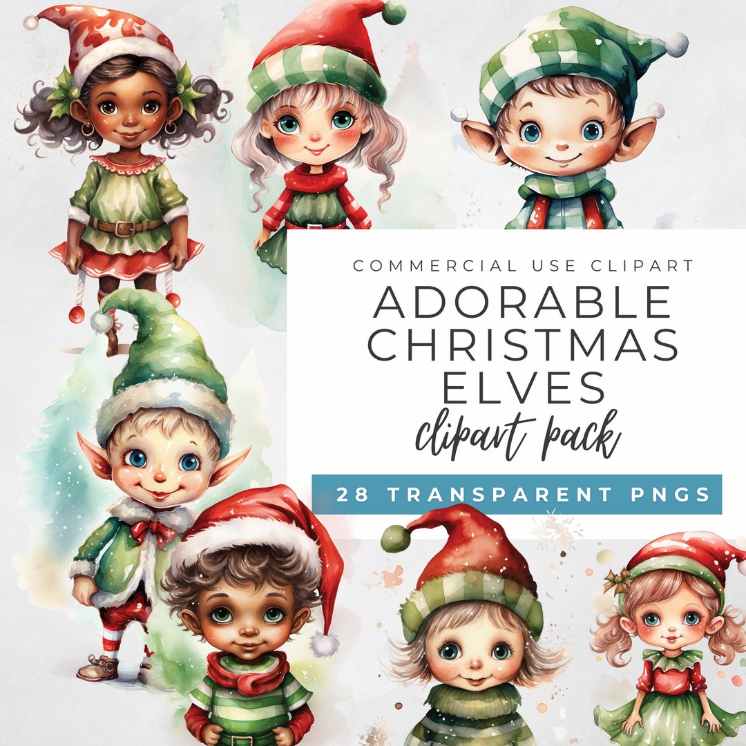 Watercolour Christmas Elves Digital Clipart, Cute Elves Clipart Bundle ...
