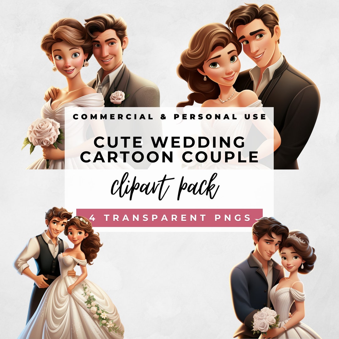 Cute Wedding Clipart, Cartoon Style Couple Images, Commercial Licence ...
