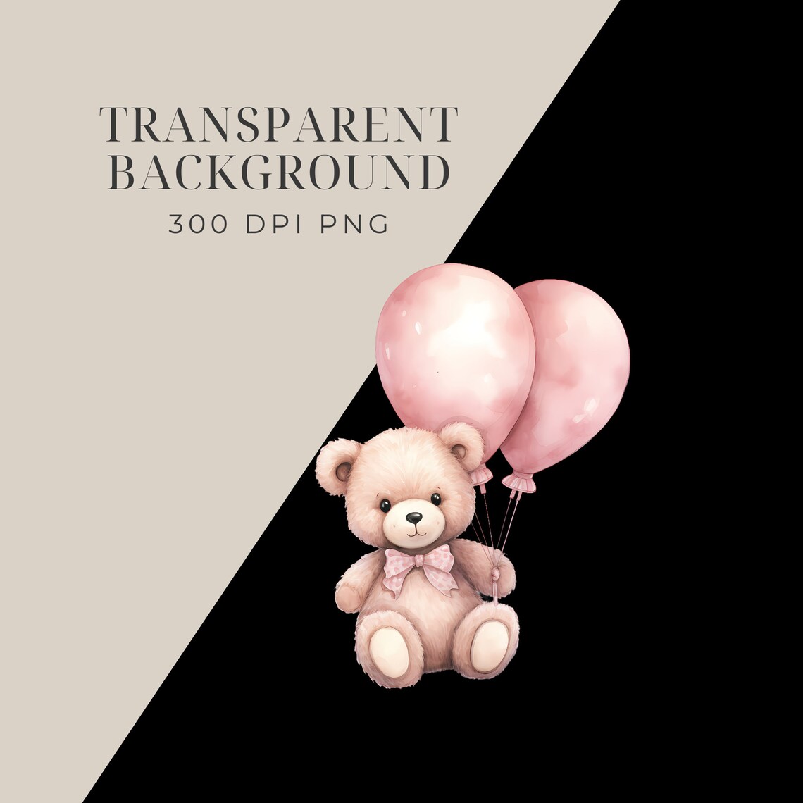 Pink Watercolour Teddy Bear Balloons Clip Art Bear Baby - Etsy