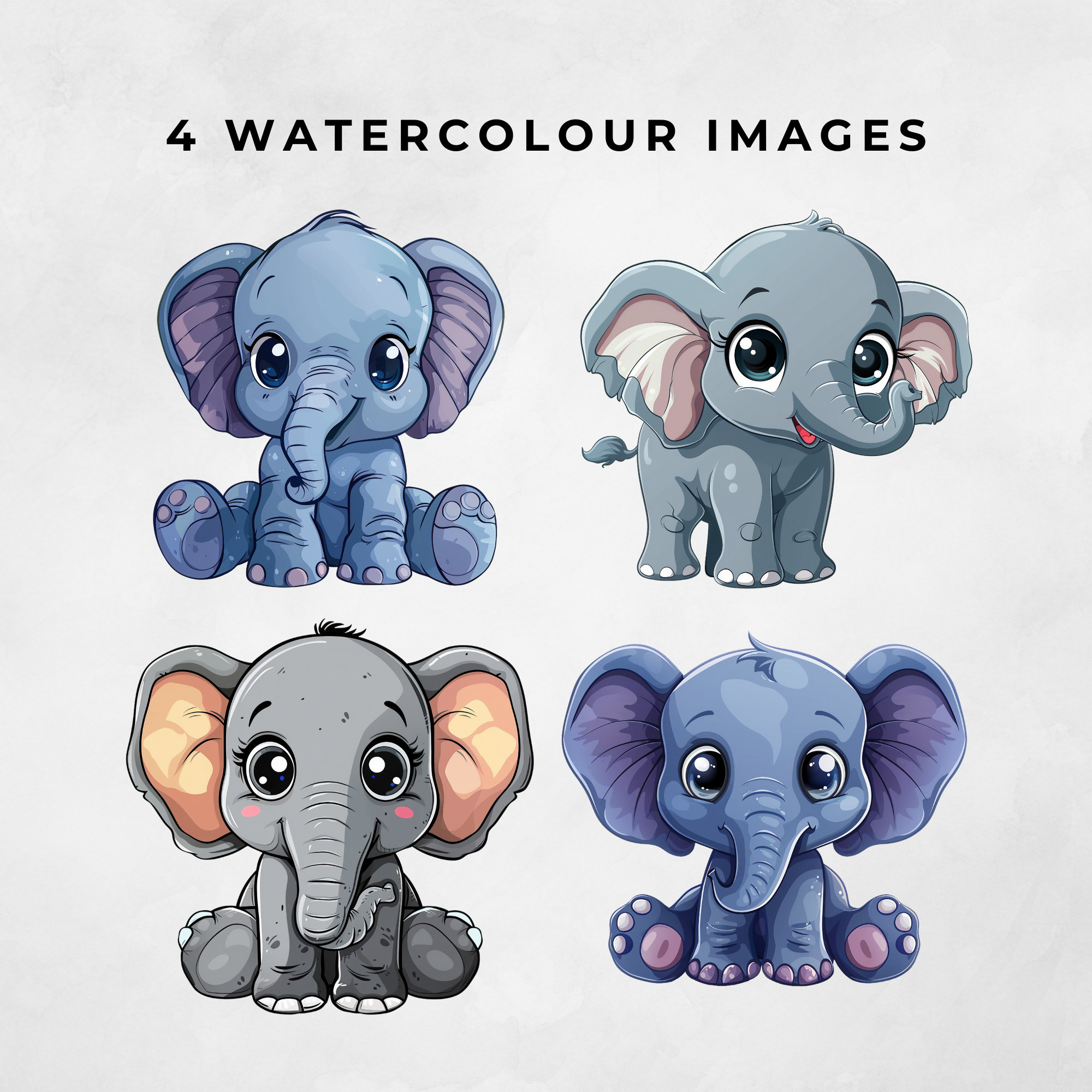 Cute Baby Elephant Clipart Bundle, 4 PNG Files of Adorable PNG Designs ...