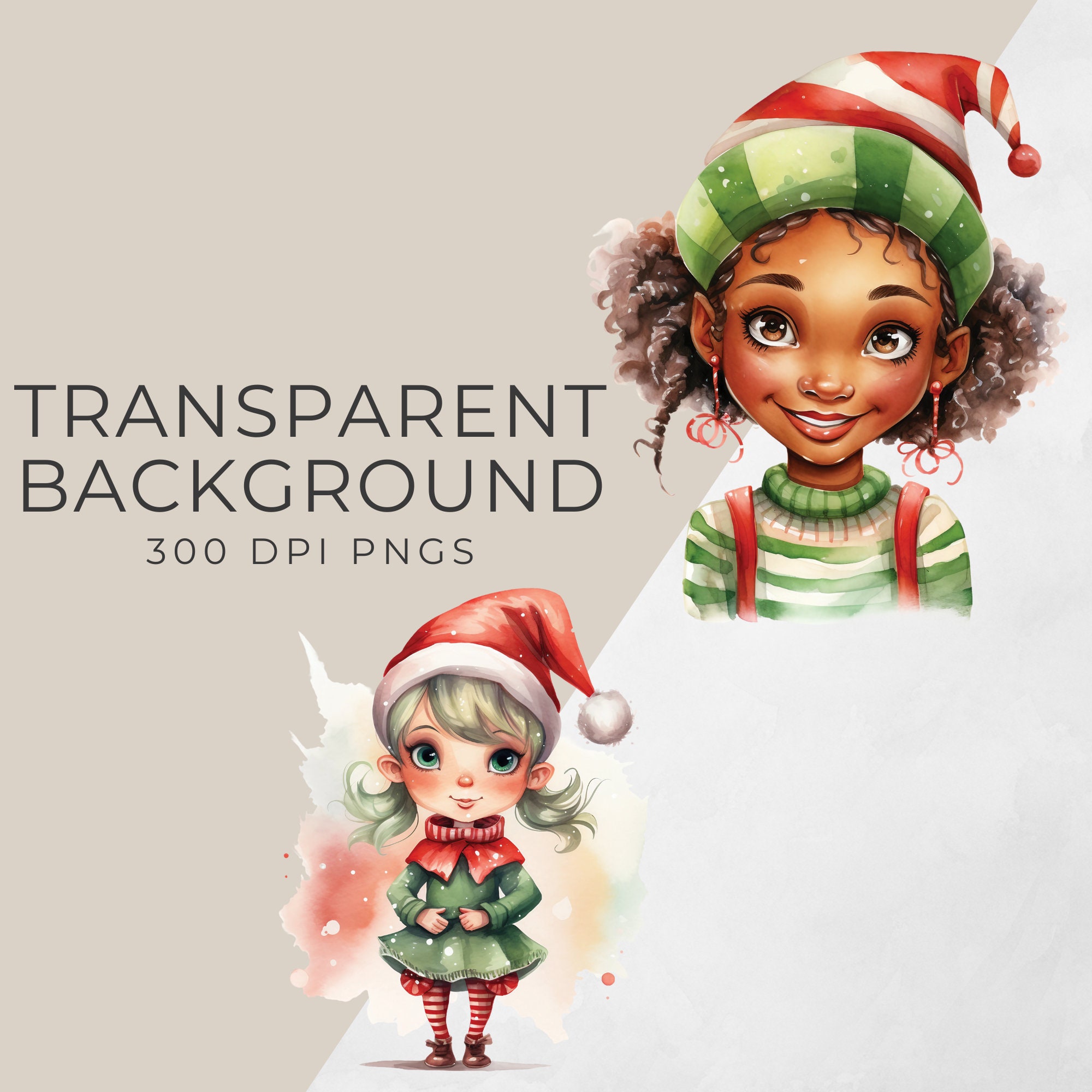 Watercolour Christmas Elves Digital Clipart, Cute Elves Clipart Bundle ...