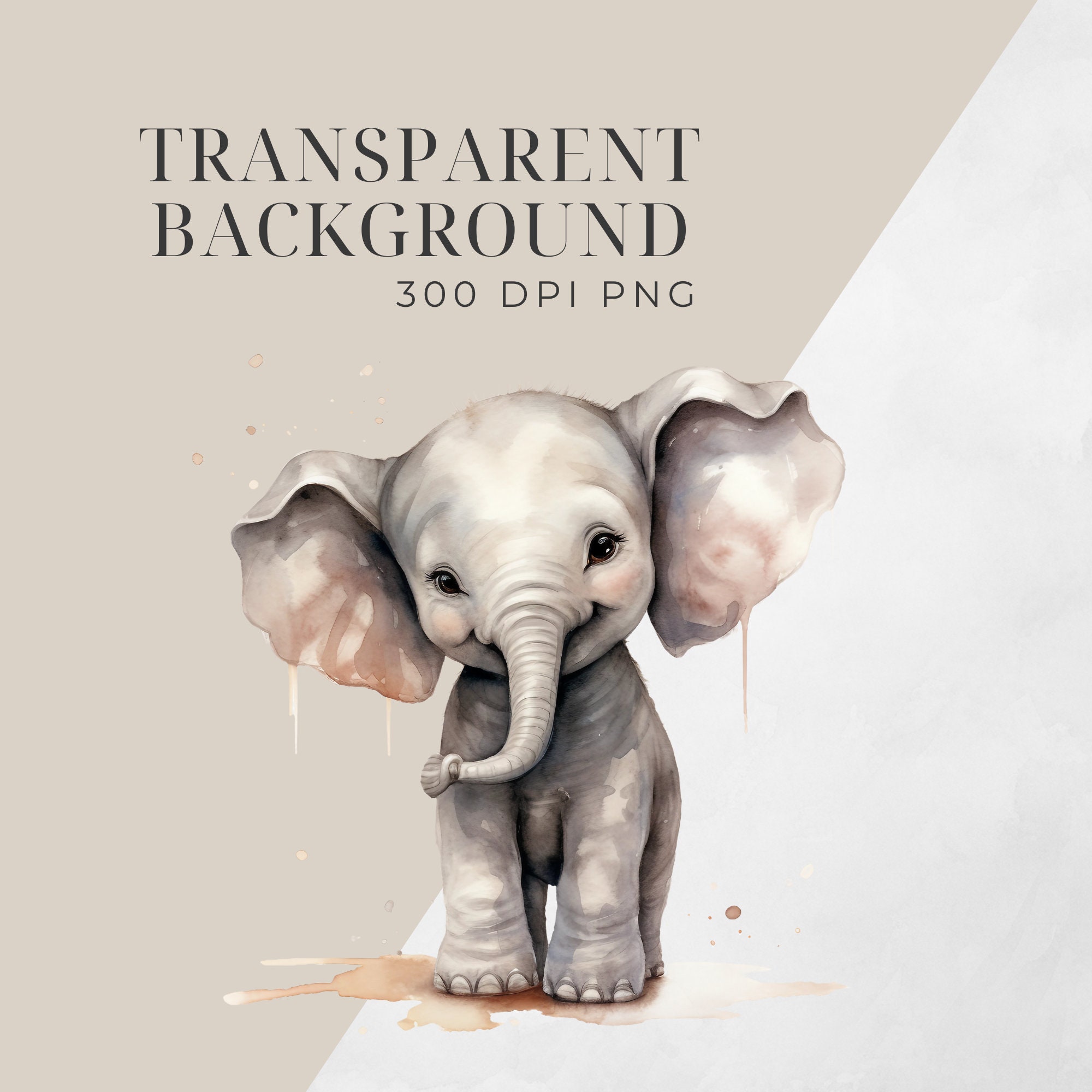 Baby Elephant Watercolor Nursery Clipart, Cute Clip Art for Commercial ...