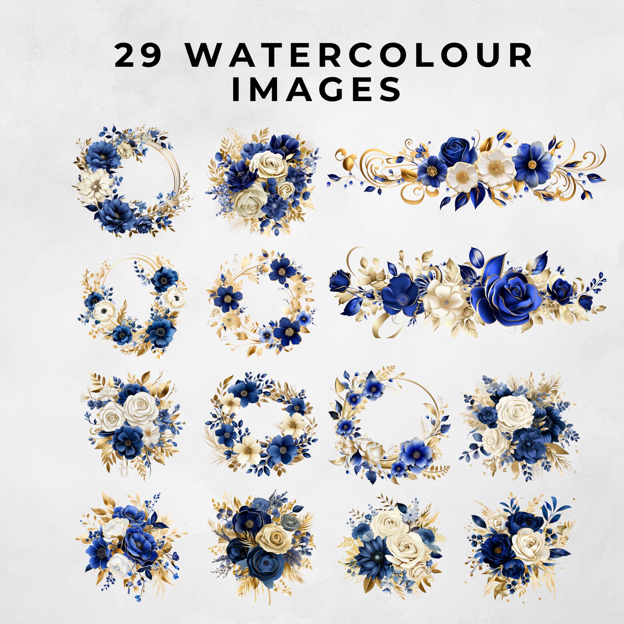 Navy Blue and Gold Floral Bouquets, Royal Blue Flowers Clipart ...