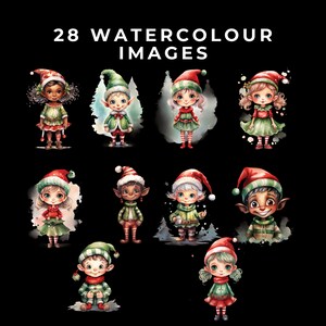 Watercolour Christmas Elves Digital Clipart, Cute Elves Clipart Bundle ...
