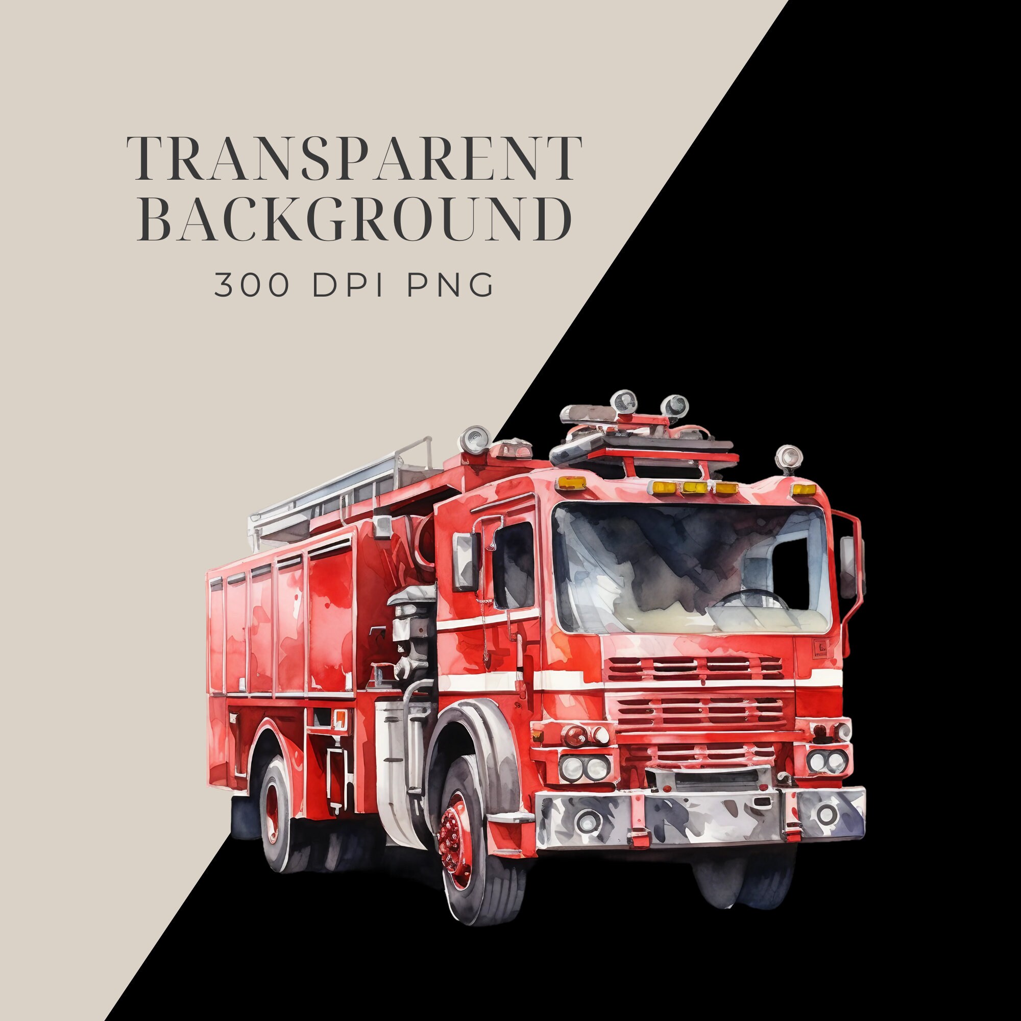 Watercolour Firetruck Clipart, Firefighter Party Png, Brave Fire Truck ...