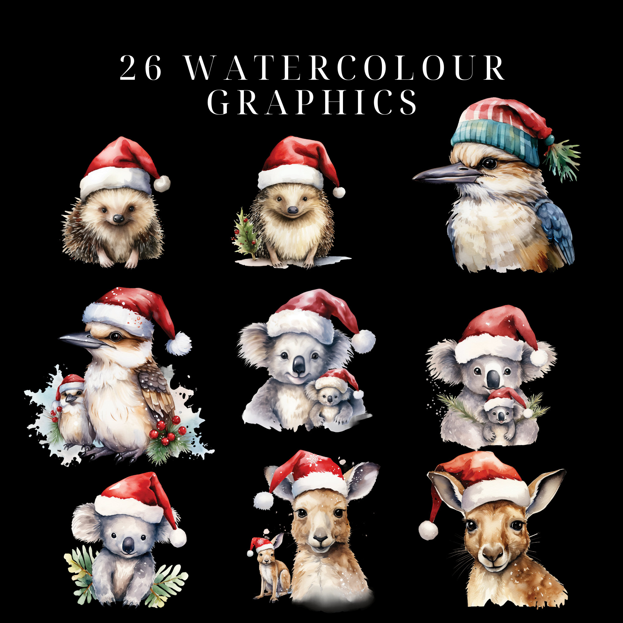 Watercolour Australian Christmas Wild Animal PNG, Cute Animal Clipart ...