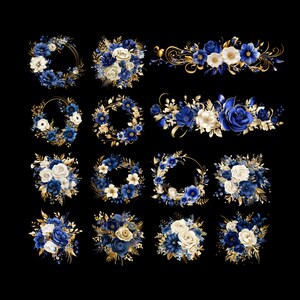 Navy Blue and Gold Floral Bouquets, Royal Blue Flowers Clipart ...