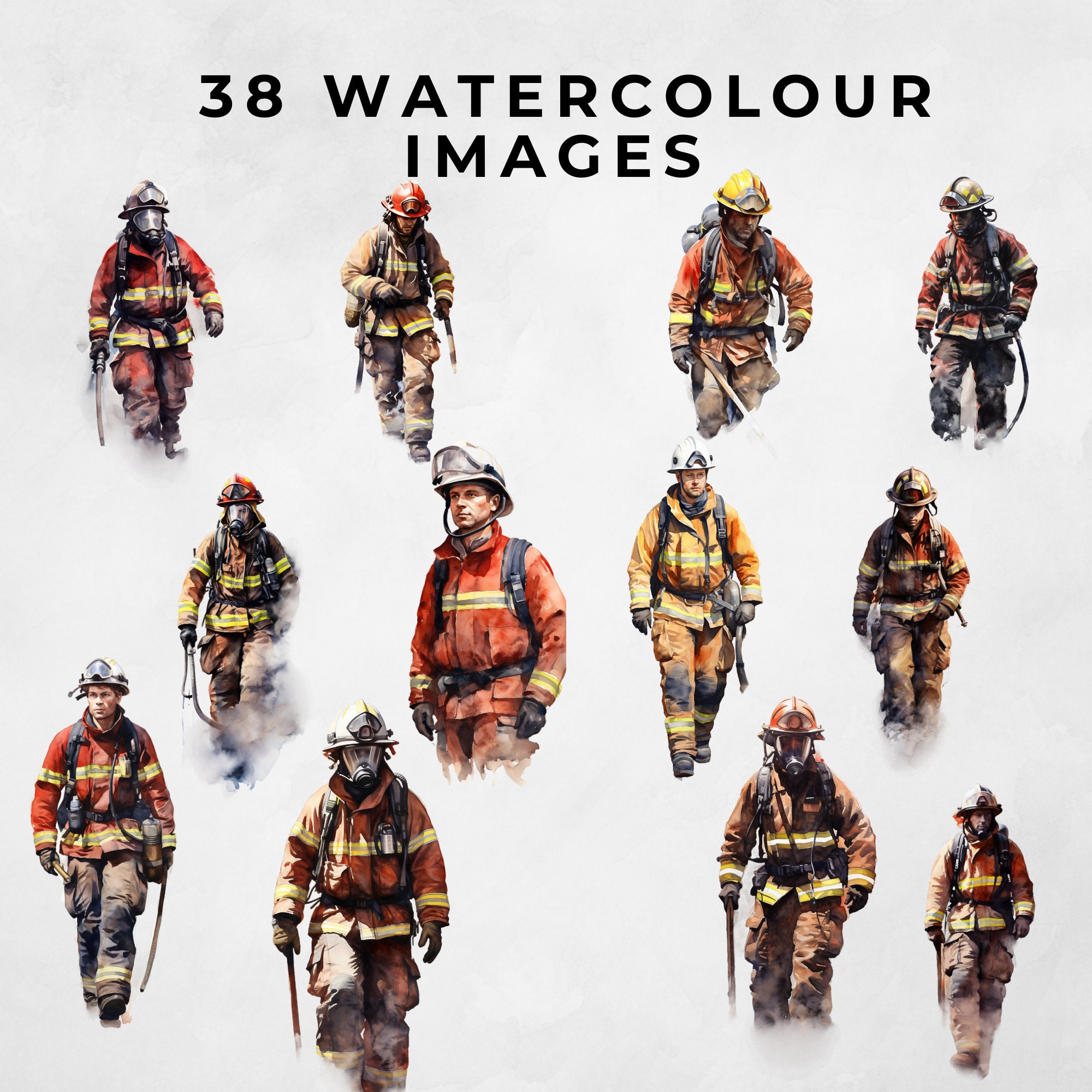 Watercolour Firefighter Clipart Image Bundle, Fire Rescue Realistic ...