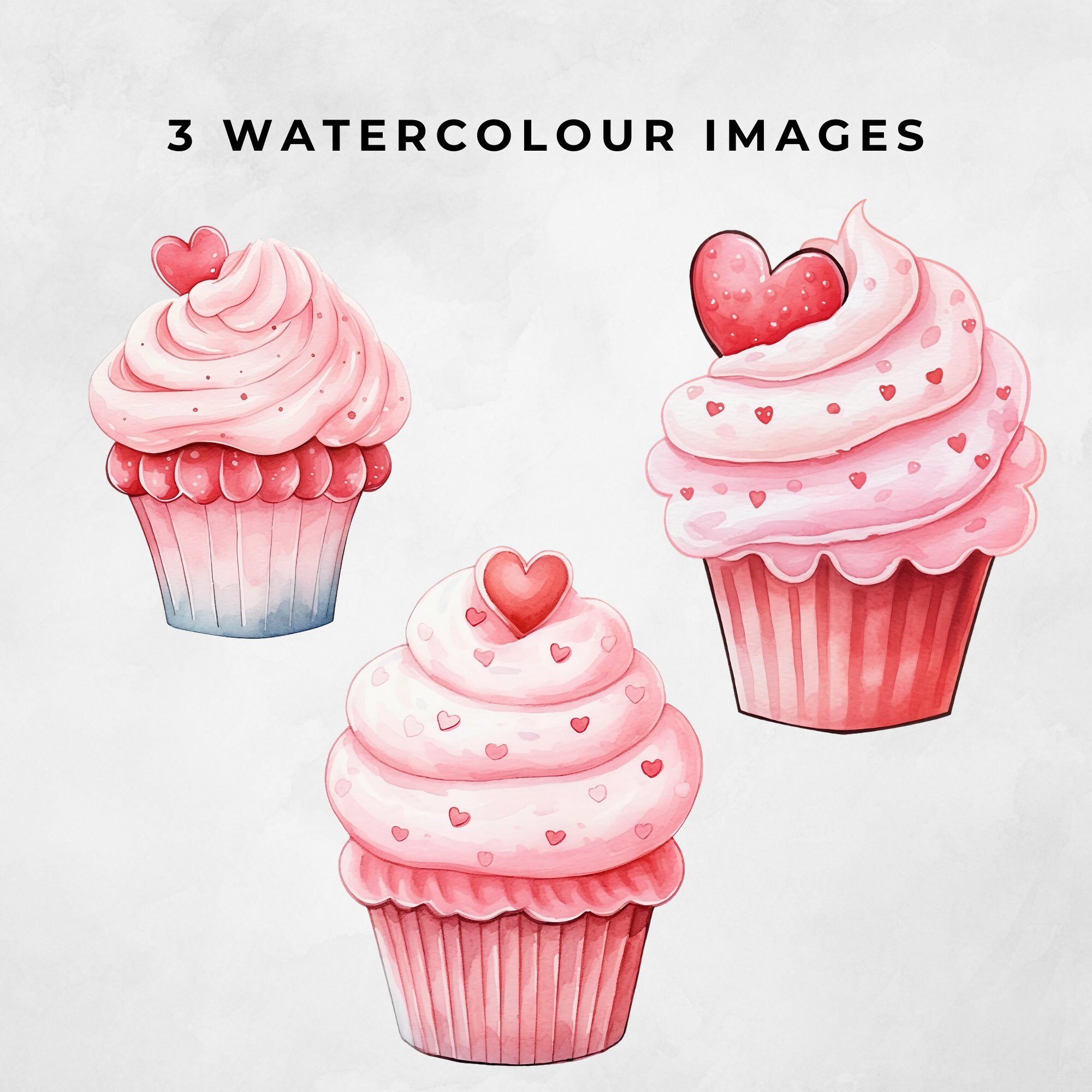 Pink Sweet Treats Cupcake Clipart Bundle- 3 High Quality Watercolor ...