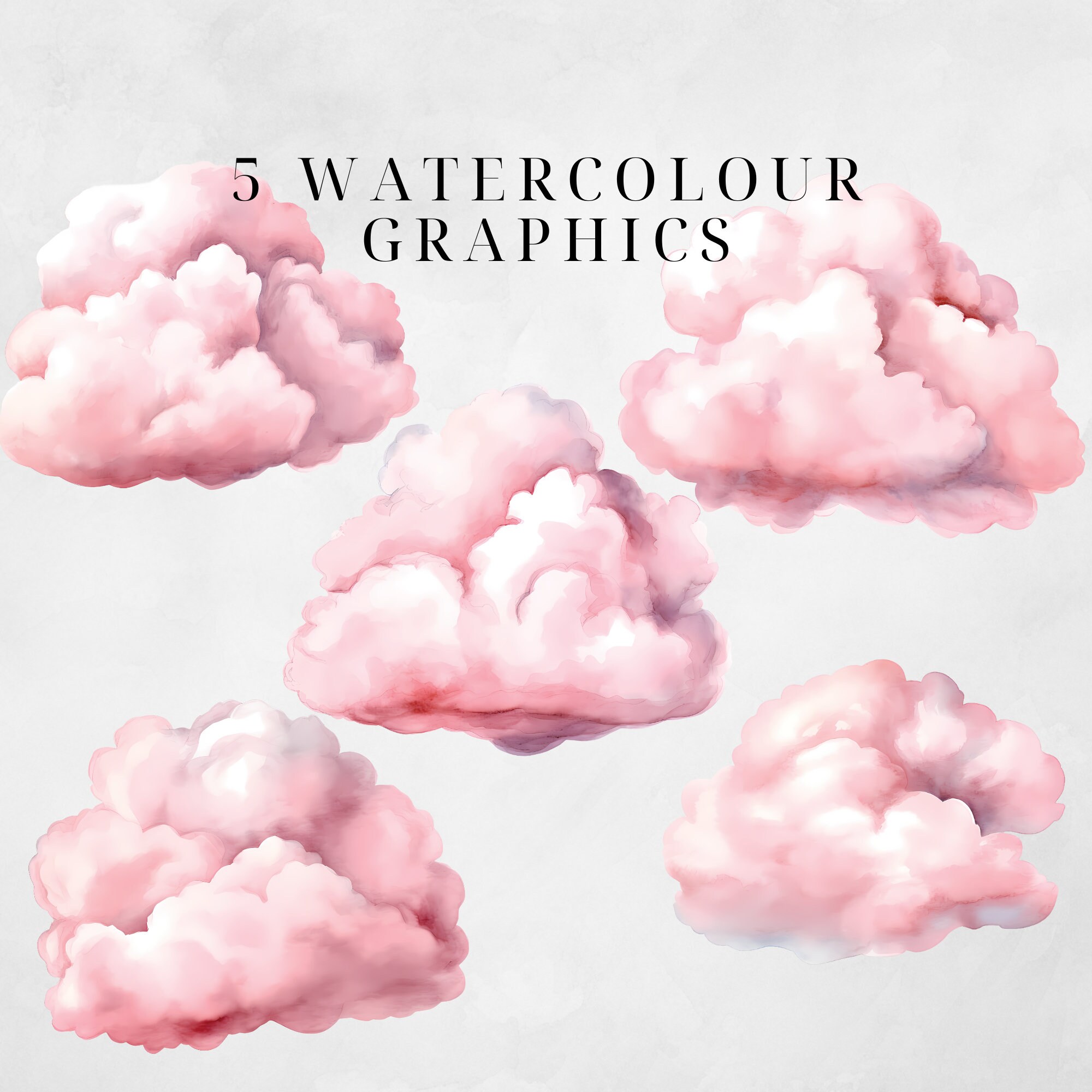 Pink Watercolour Clouds Illustrations, Sky Clipart, Kawaii Clouds ...