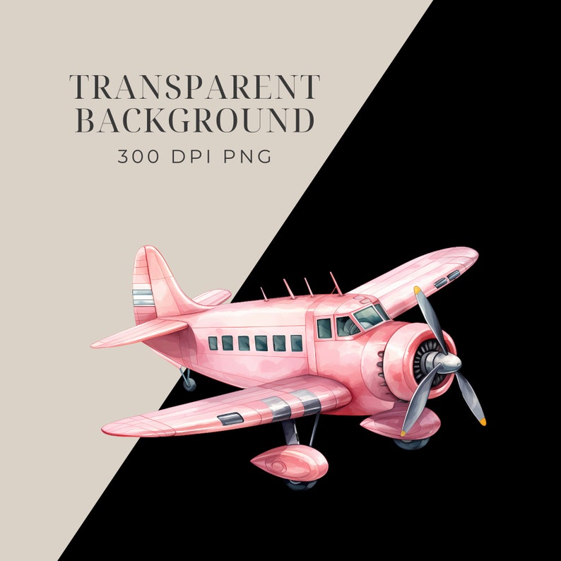 Pink Pastel Watercolor Airplane Clipart, Commercial Use Clip Art, Baby ...