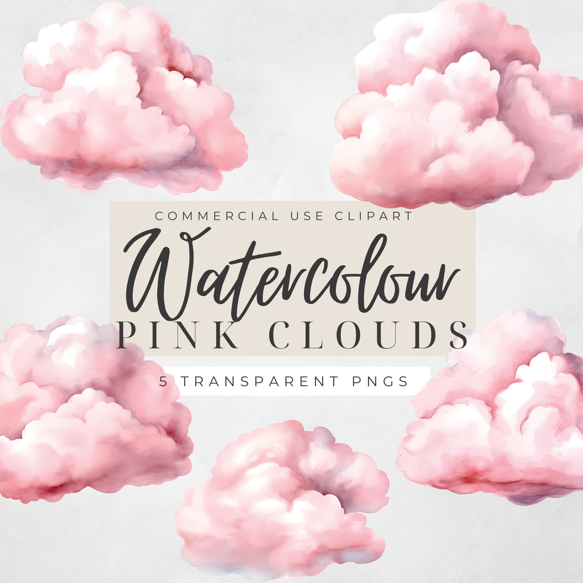 Pink Watercolour Clouds Illustrations, Sky Clipart, Kawaii Clouds ...