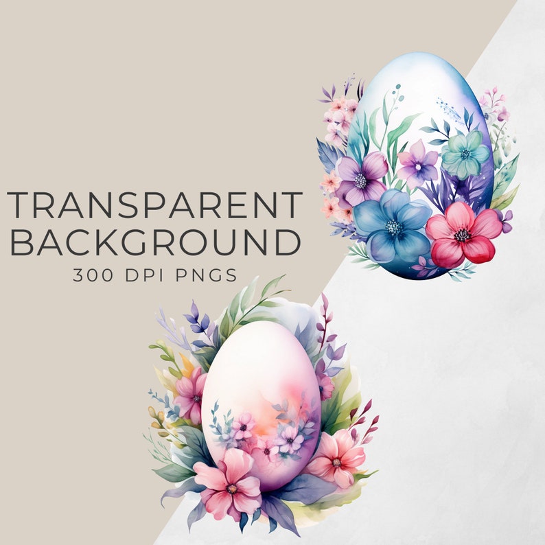 Colourful Watercolour Floral Easter Egg Bundle, Clipart for Commercial ...