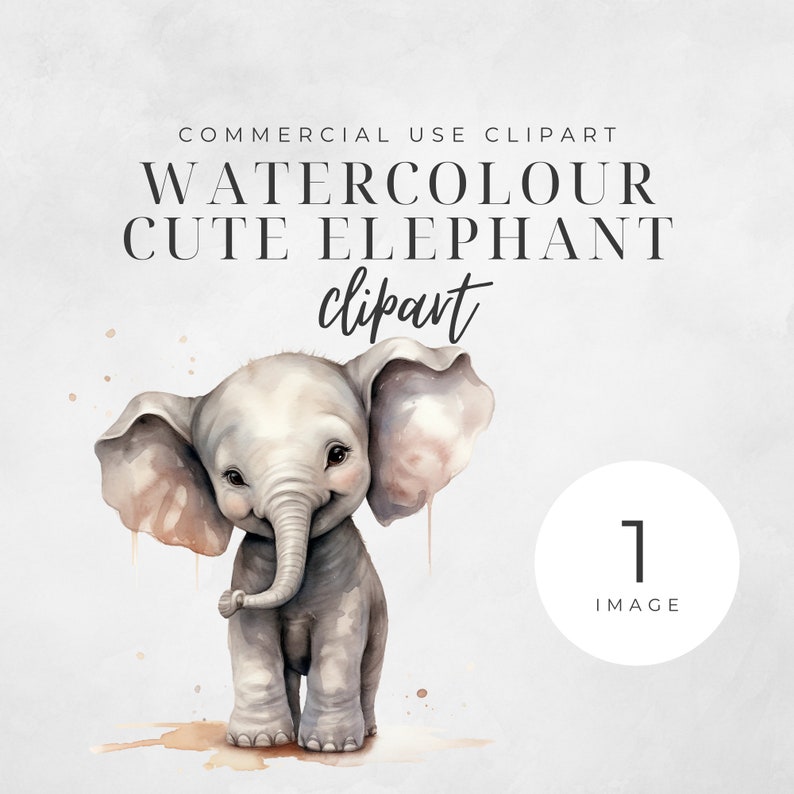 Baby Elephant Watercolor Nursery Clipart, Cute Clip Art for Commercial ...