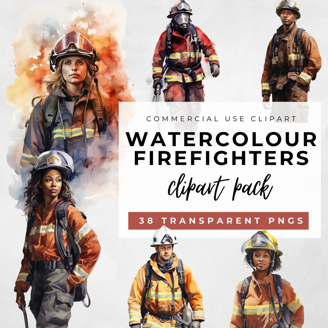 Watercolour Firefighter Clipart Image Bundle, Fire Rescue Realistic ...