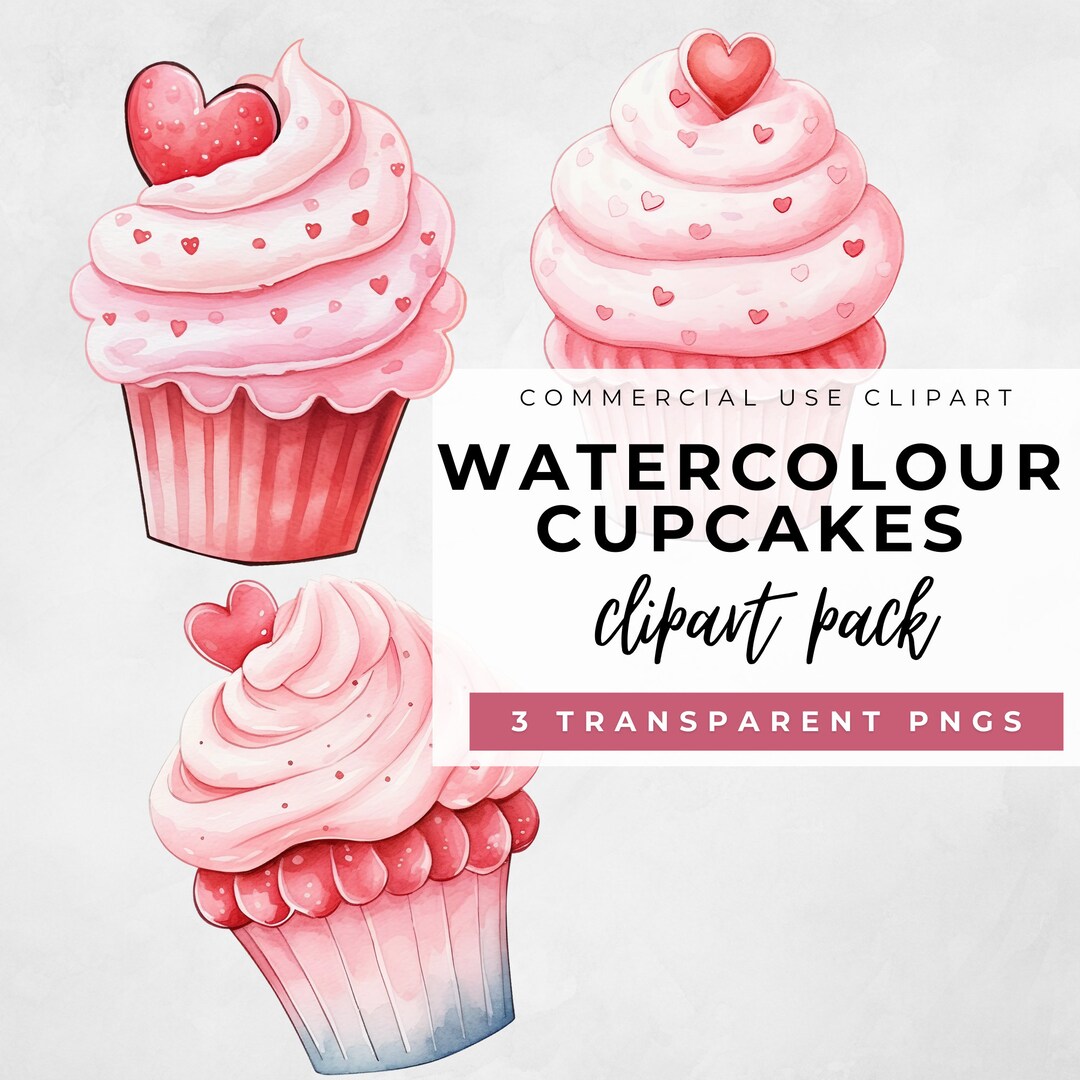Pink Sweet Treats Cupcake Clipart Bundle- 3 High Quality Watercolor ...
