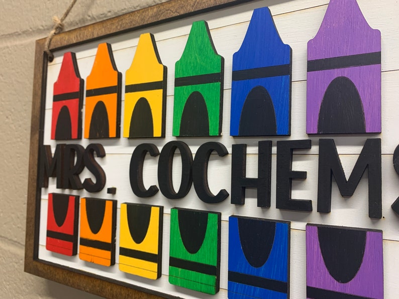 Personalized Teacher Rainbow Crayon Wood Door Sign Custom - Etsy