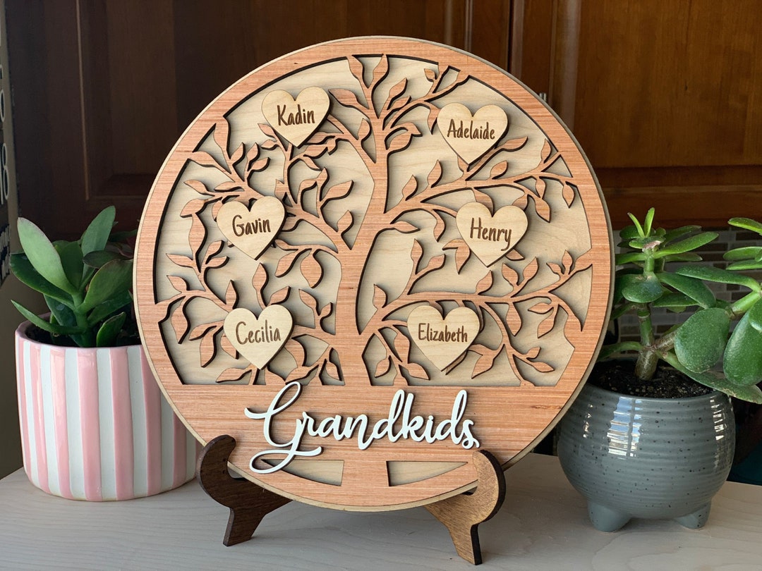 Wooden Family Tree Grandkids Sign Personalized Family Tree Sign ...