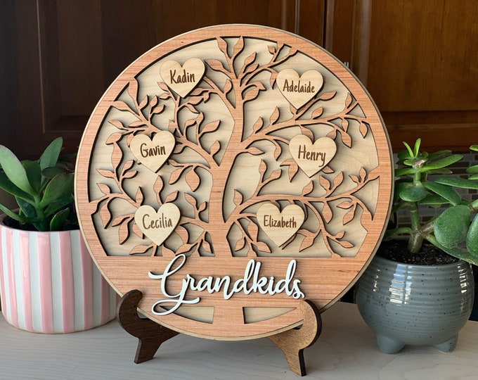 Wooden Family Tree Grandkids Sign Personalized Family Tree Sign ...