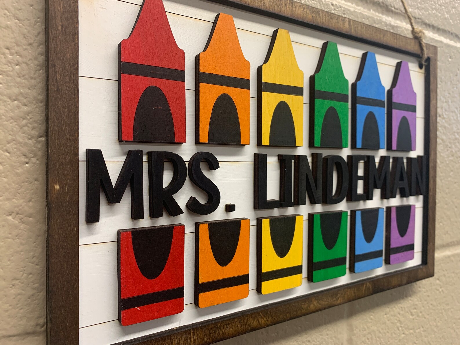 Personalized Teacher Rainbow Crayon Wood Door Sign Custom - Etsy