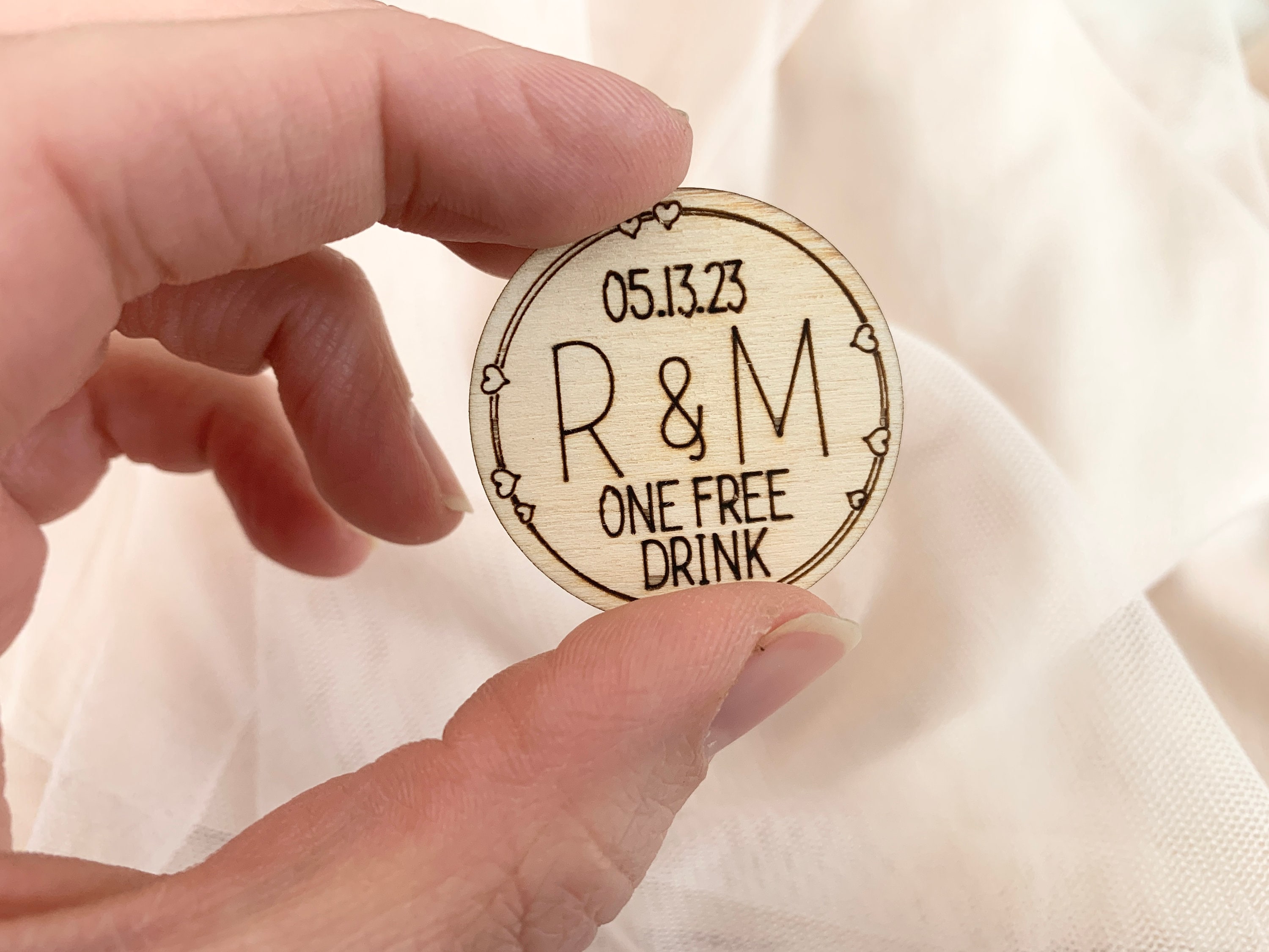 Custom Wedding Drink Tokens Wooden Drink Coins With Hearts - Etsy