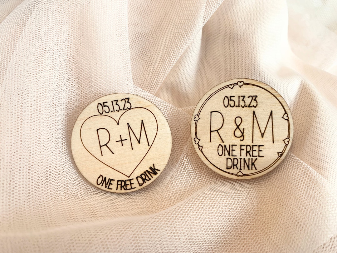 Custom Wedding Drink Tokens Wooden Drink Coins With Hearts Free Drink ...
