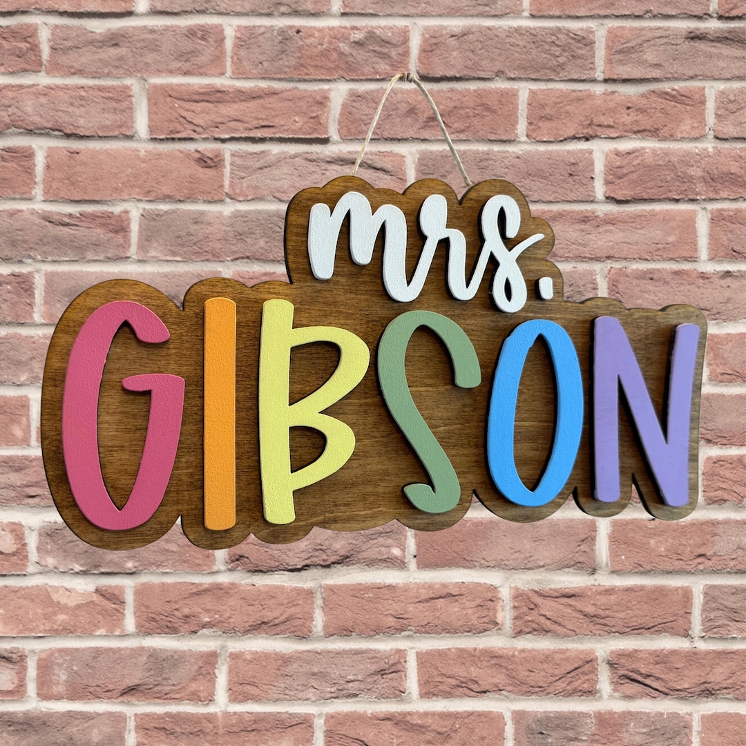 Custom Teacher Name Sign Teacher Door Sign Rainbow Teacher Name Sign ...