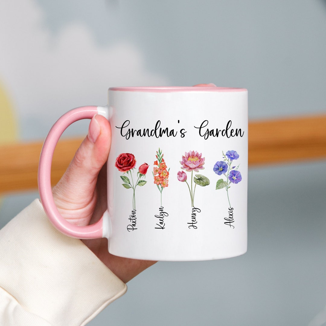 Personalized Grandmas Garden Mug Custom Birth Flower Mug For Grandma