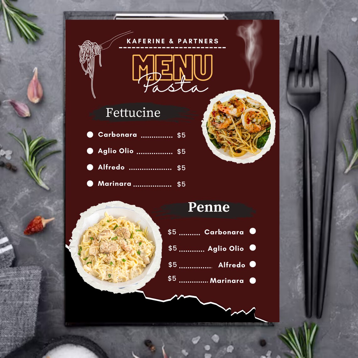 Modern Pasta Restaurant Menu Template Editable & Printable Elegant ...