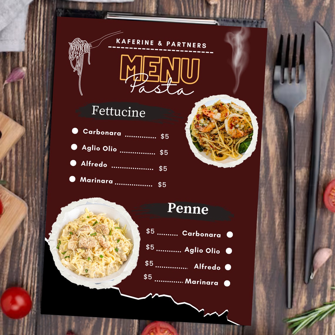Modern Pasta Restaurant Menu Template Editable & Printable Elegant ...