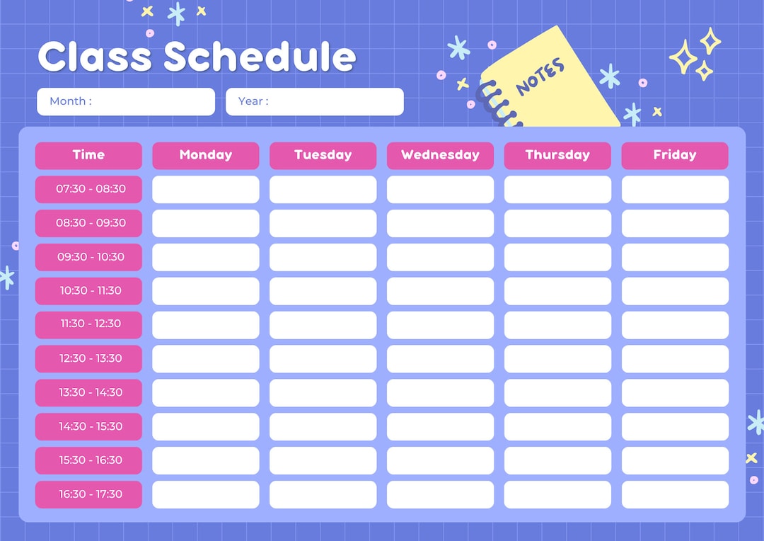 Blue and Pink Cute Playful Class Schedule - Download and Print - Etsy