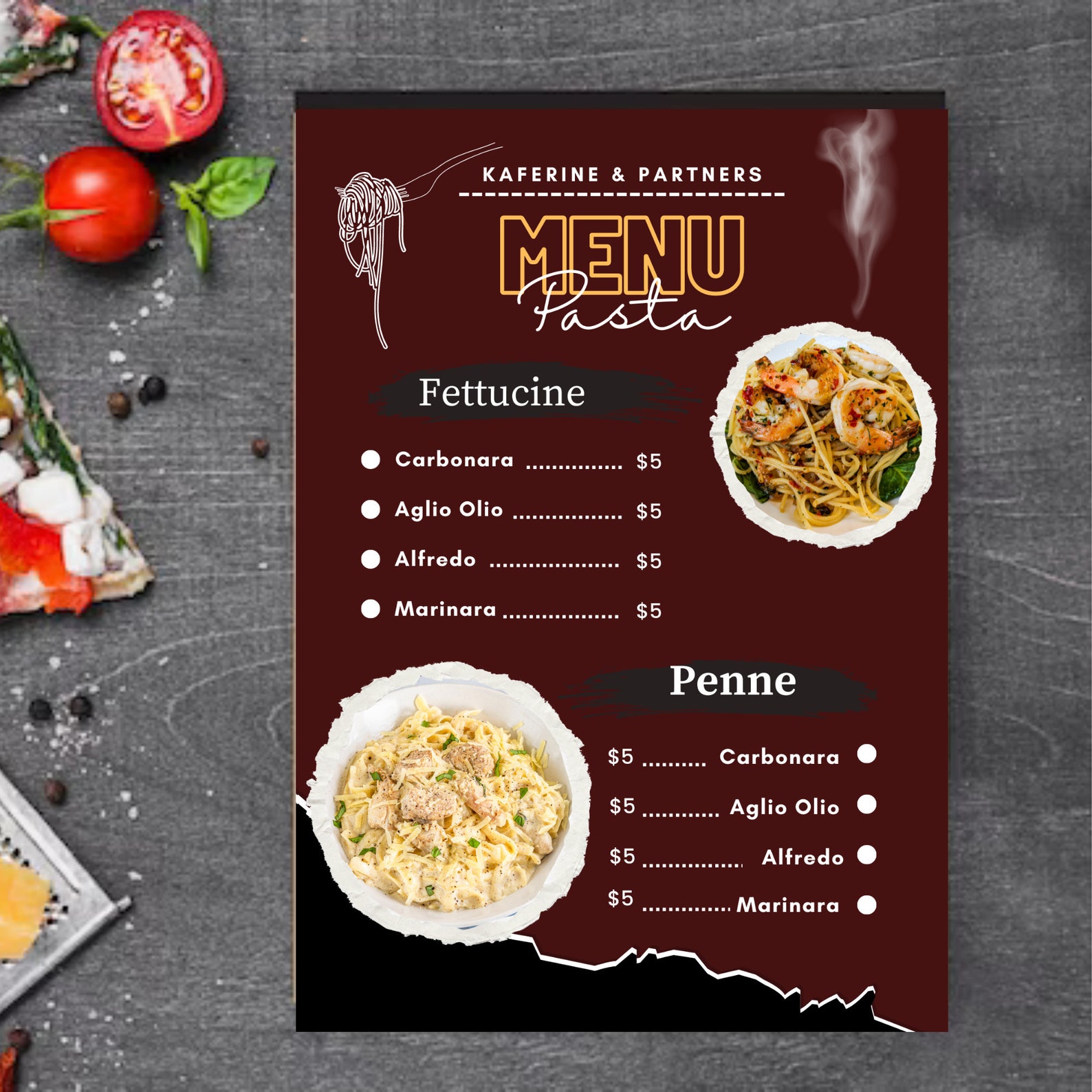 Modern Pasta Restaurant Menu Template Editable & Printable Elegant ...