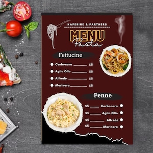Modern Pasta Restaurant Menu Template Editable & Printable Elegant ...
