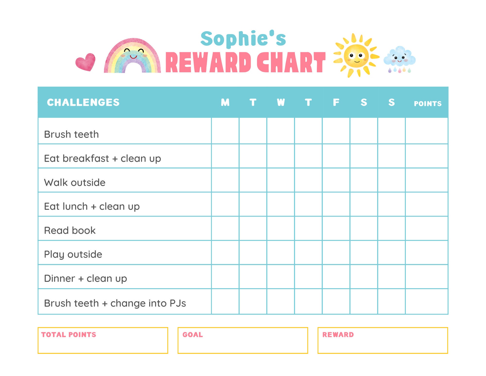 Children Summer Reward Chart Poster - Etsy