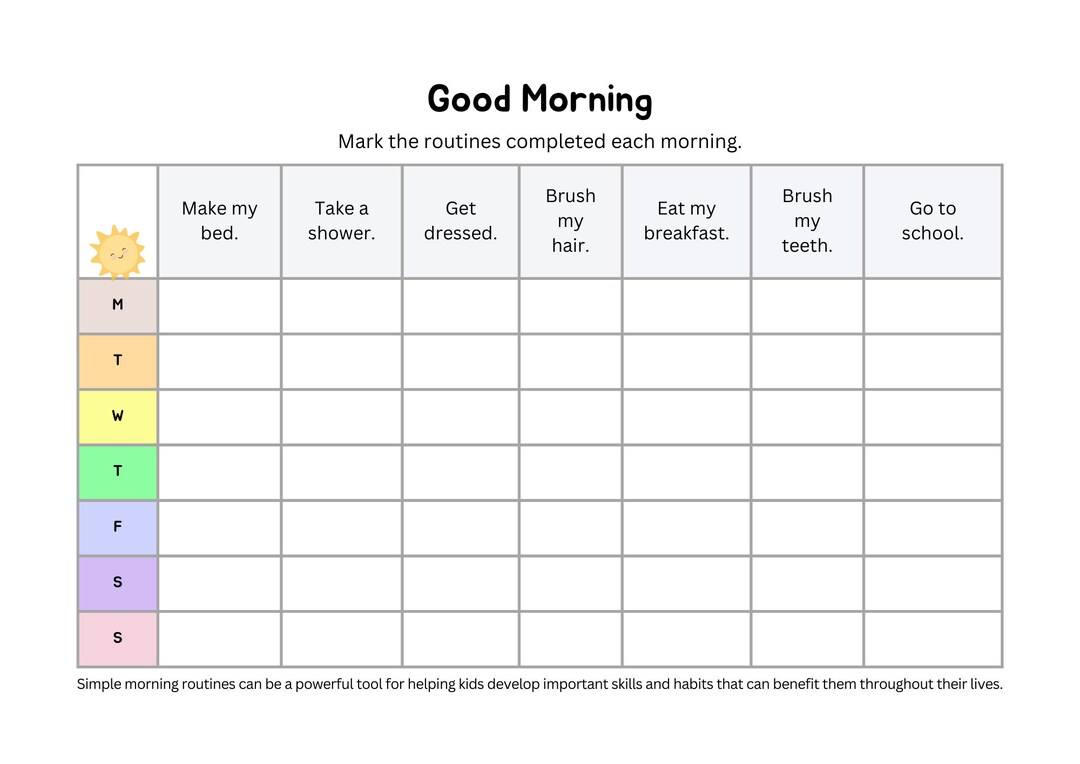 Colorful Useful Morning Routines Tracker Worksheet - Etsy