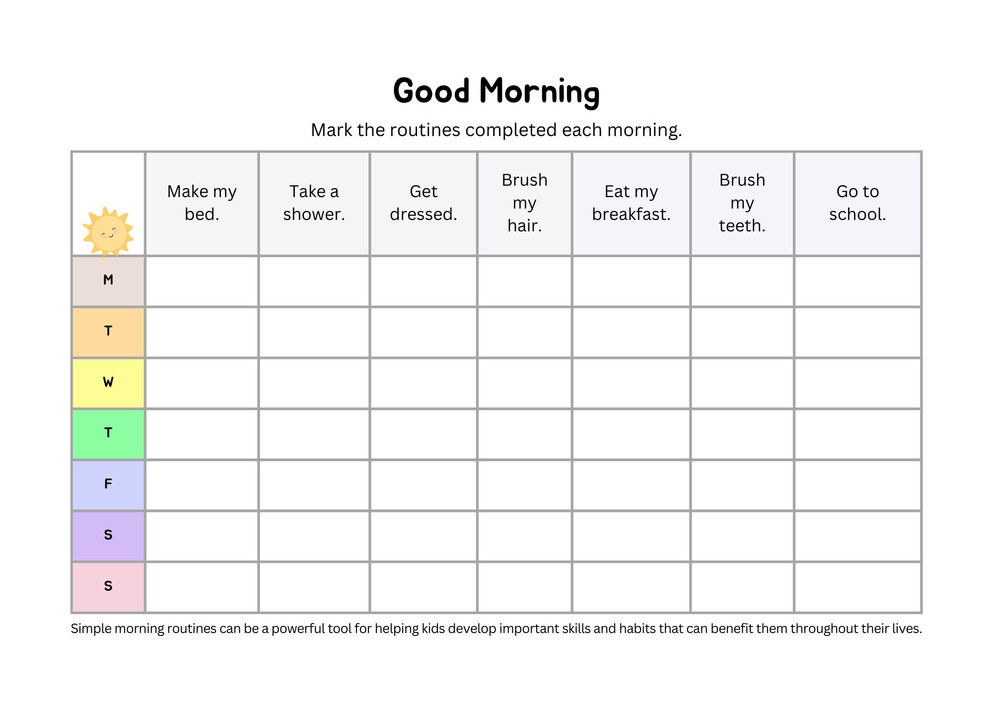 Colorful Useful Morning Routines Tracker Worksheet - Etsy