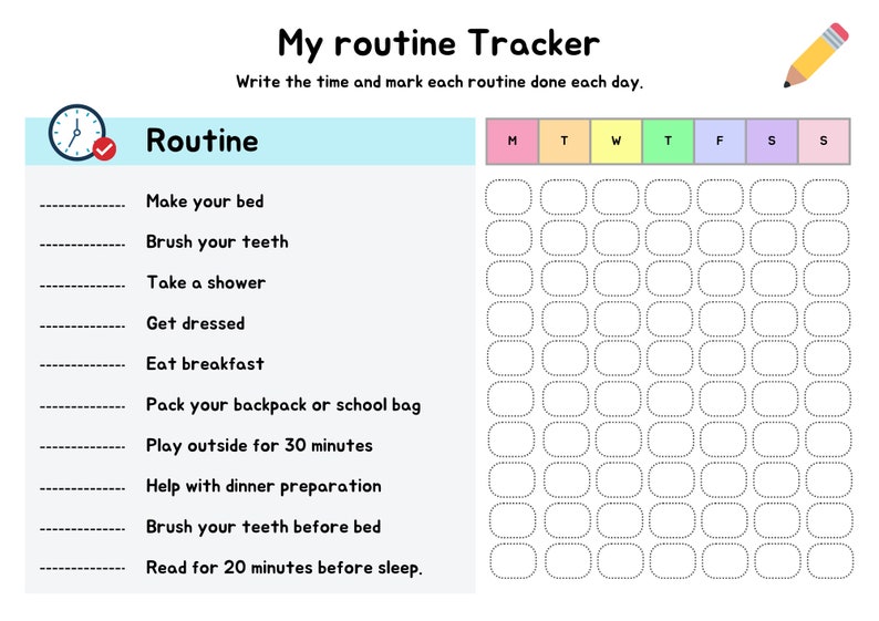 Colorful Daily Routines Tracker Activity Worksheet - Etsy