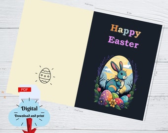 Printable Easter Bunny Greeting Card, Happy Easter Printable Card, Cute ...