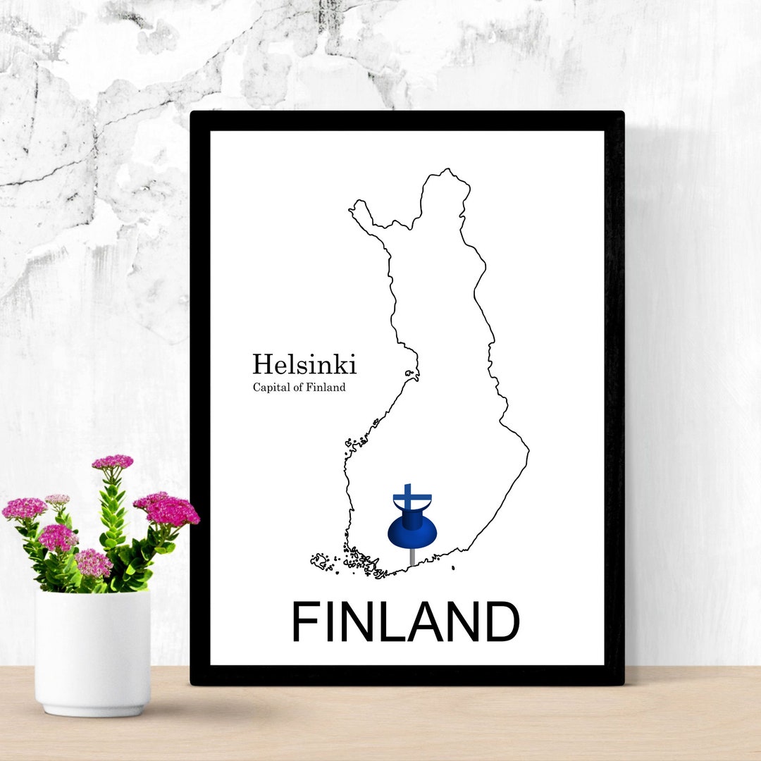 Finland Digital Print Map | Capital City | Helsinki | Pin With Finnish ...