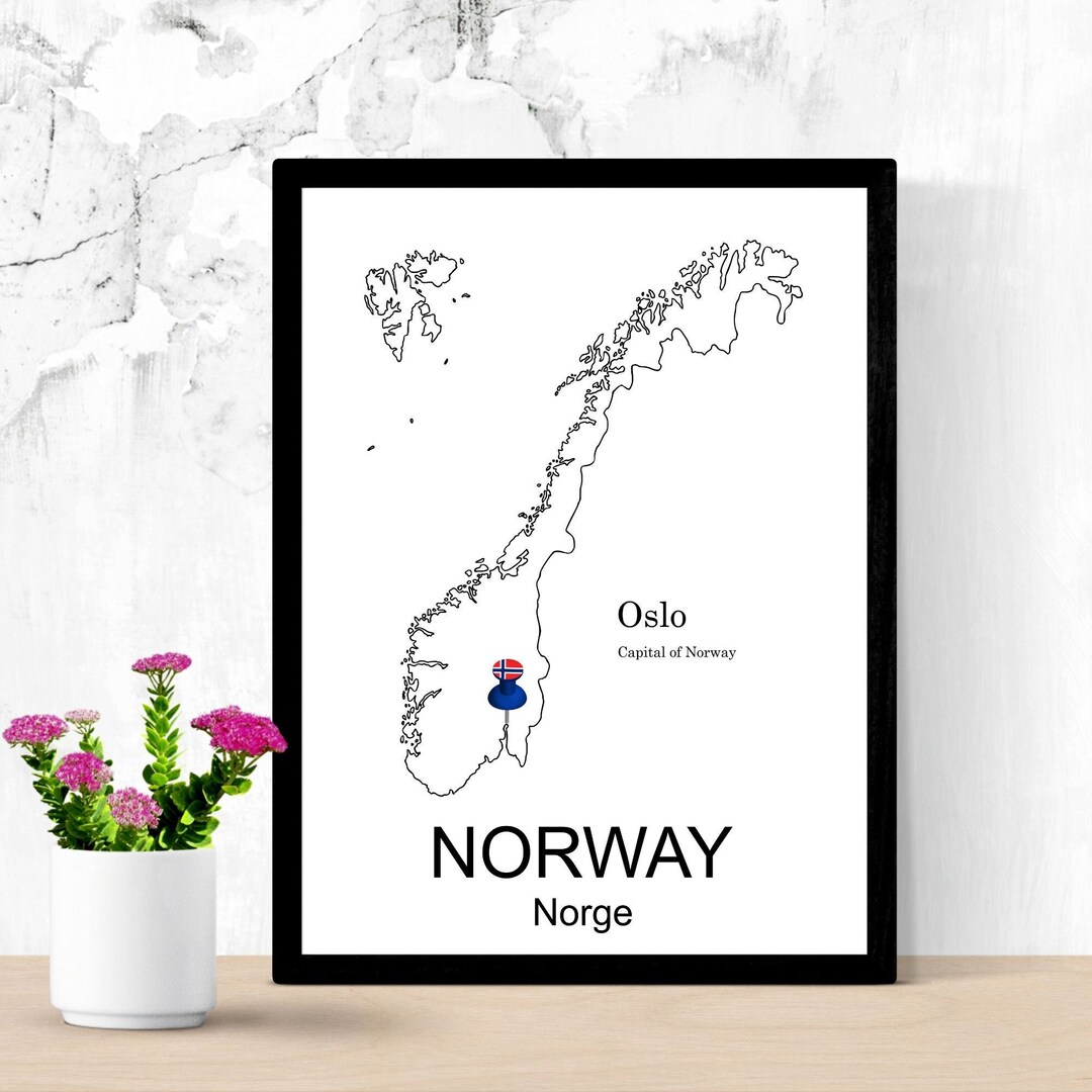 Norway Digital Print Map | Norge |capital City | Oslo | Pin With ...