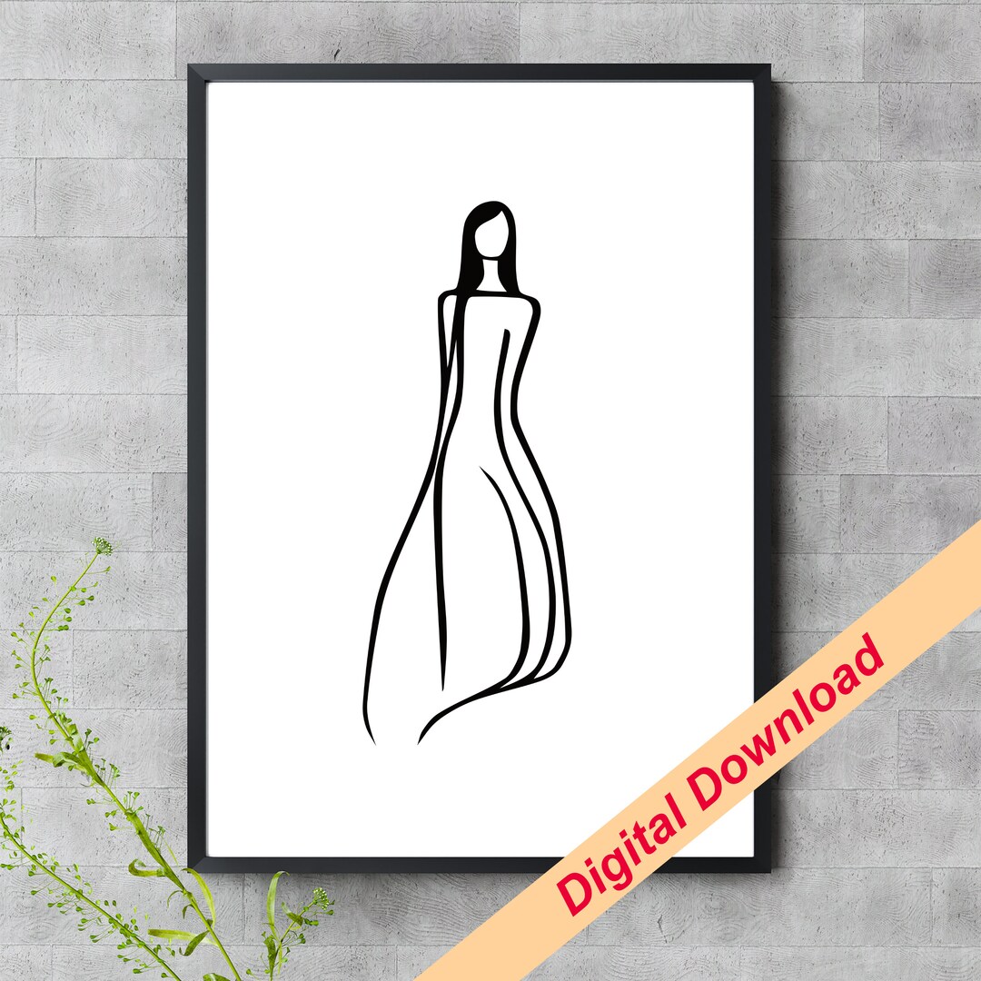 Beautiful Young Girl Line Art, Digital Download, Printable Art ...