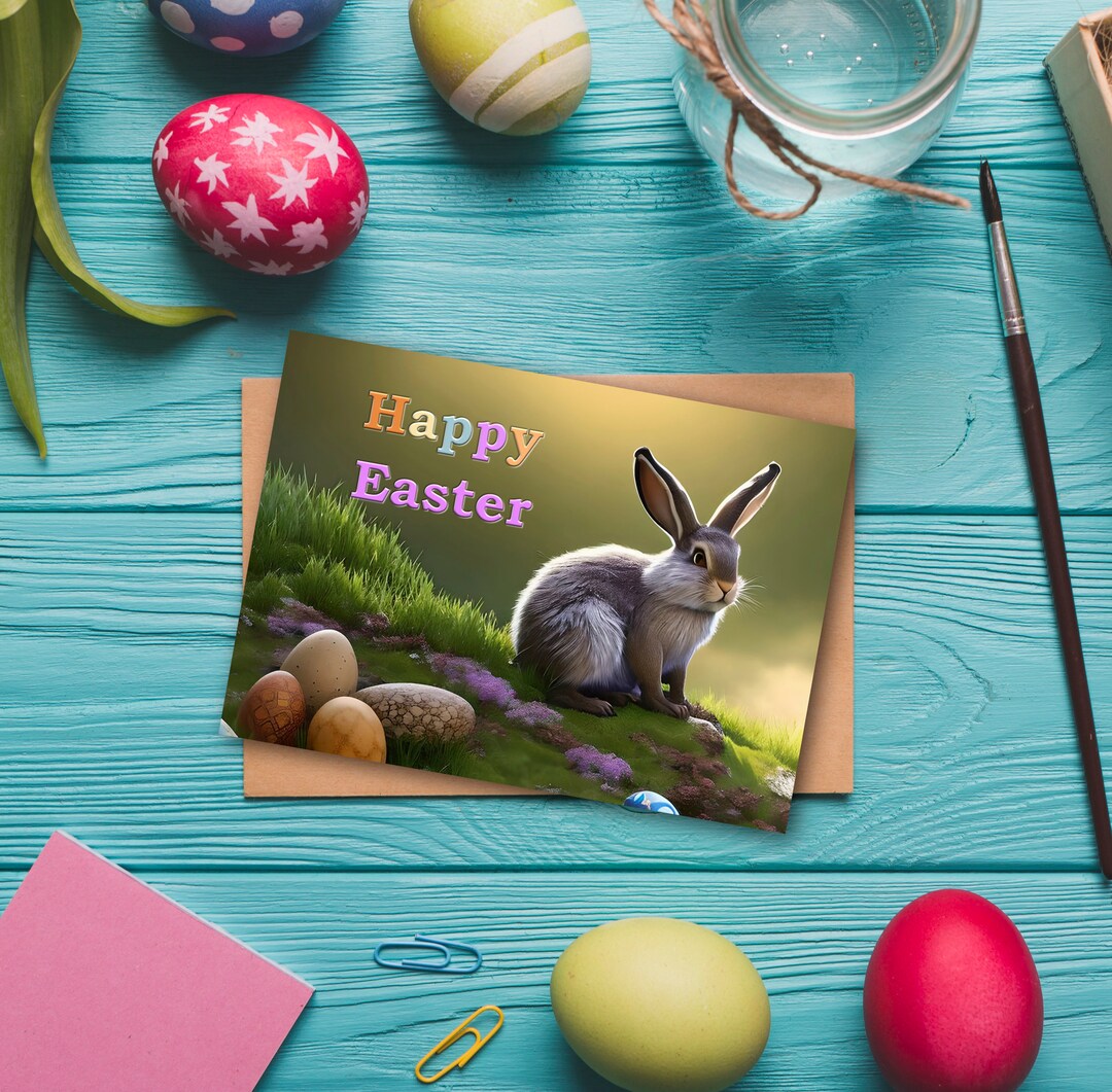 Easter Bunny Greeting, Printable Card, Cute Bunny Card, Rabbit Kids ...