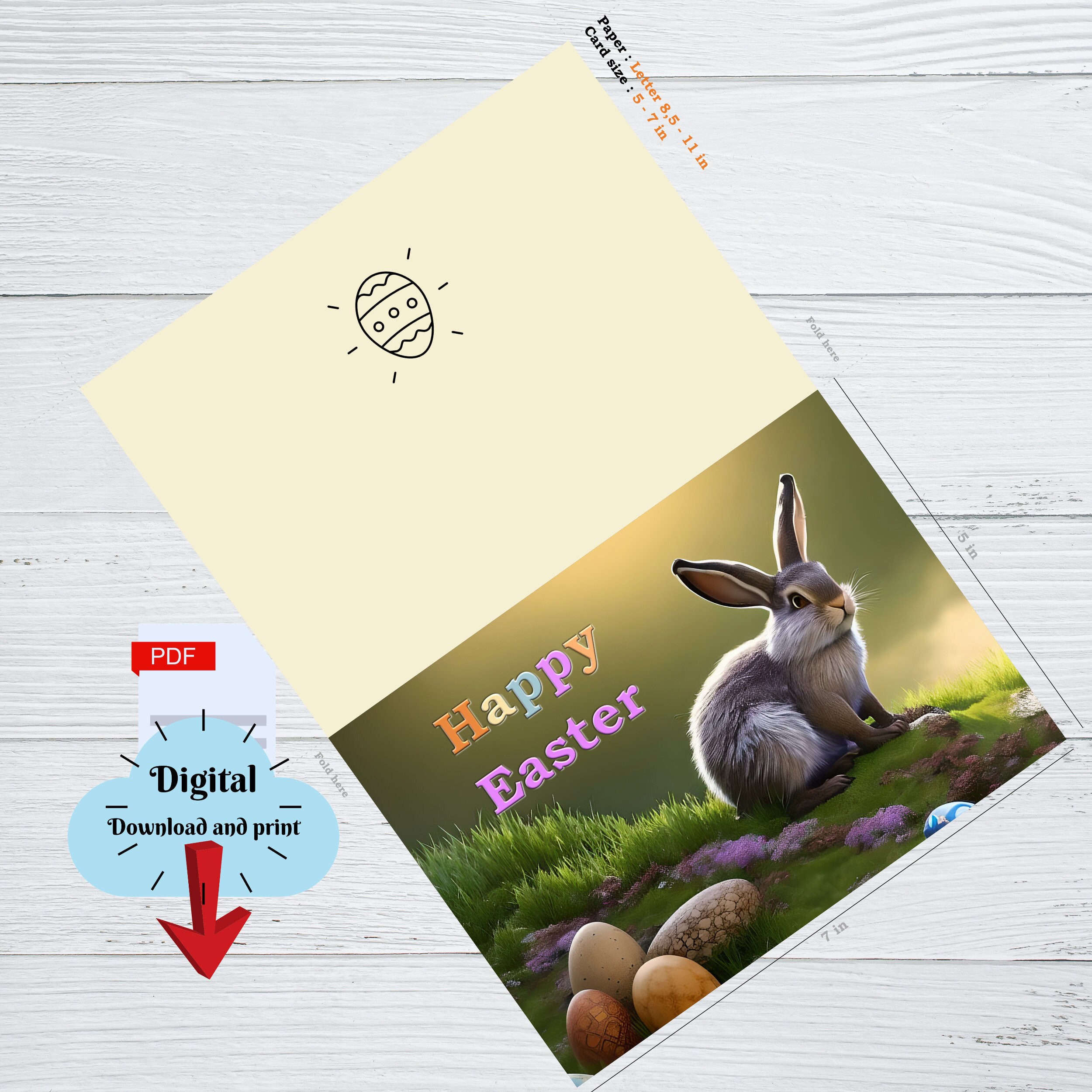 Easter Bunny Greeting, Printable Card, Cute Bunny Card, Rabbit Kids ...