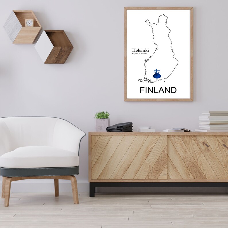 Finland Digital Print Map | Capital City | Helsinki | Pin With Finnish ...