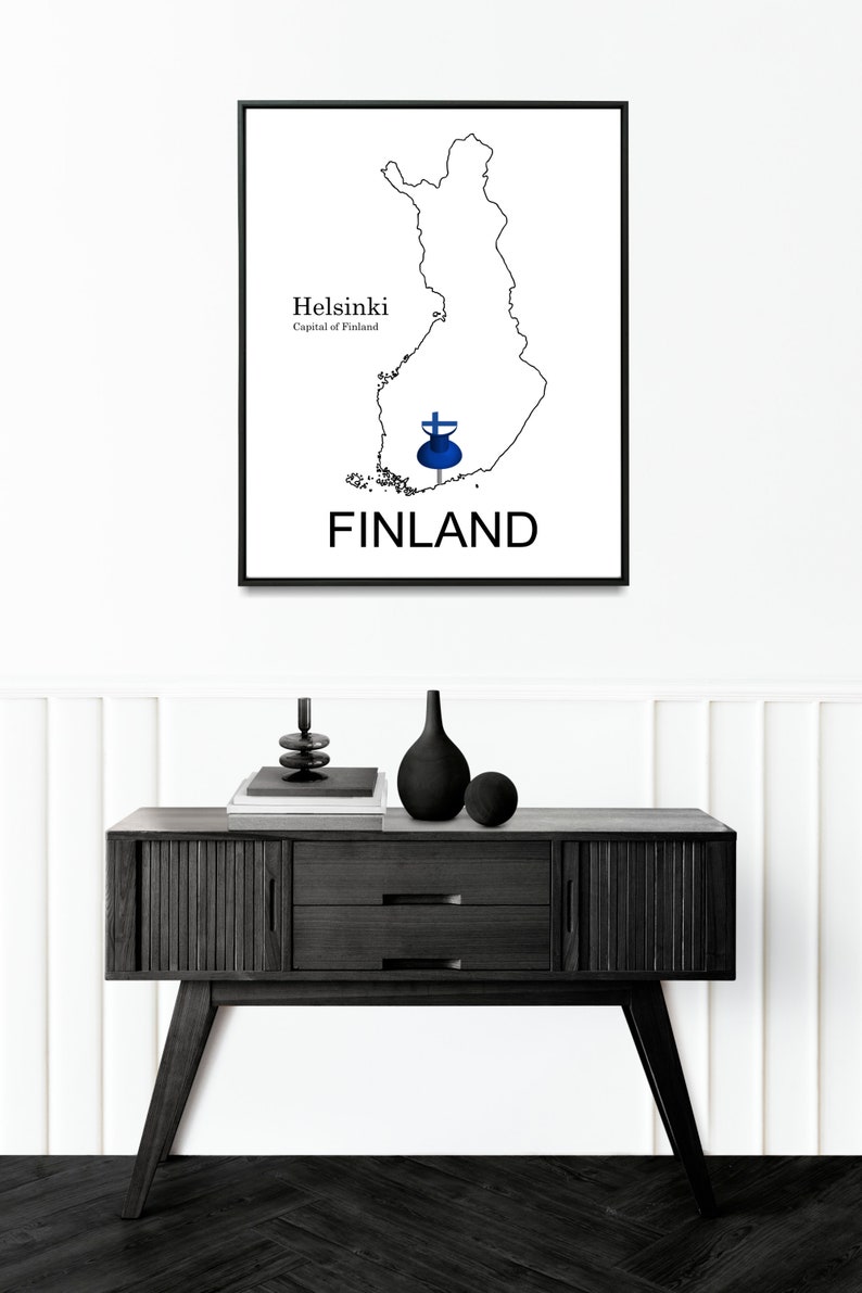 Finland Digital Print Map | Capital City | Helsinki | Pin With Finnish ...