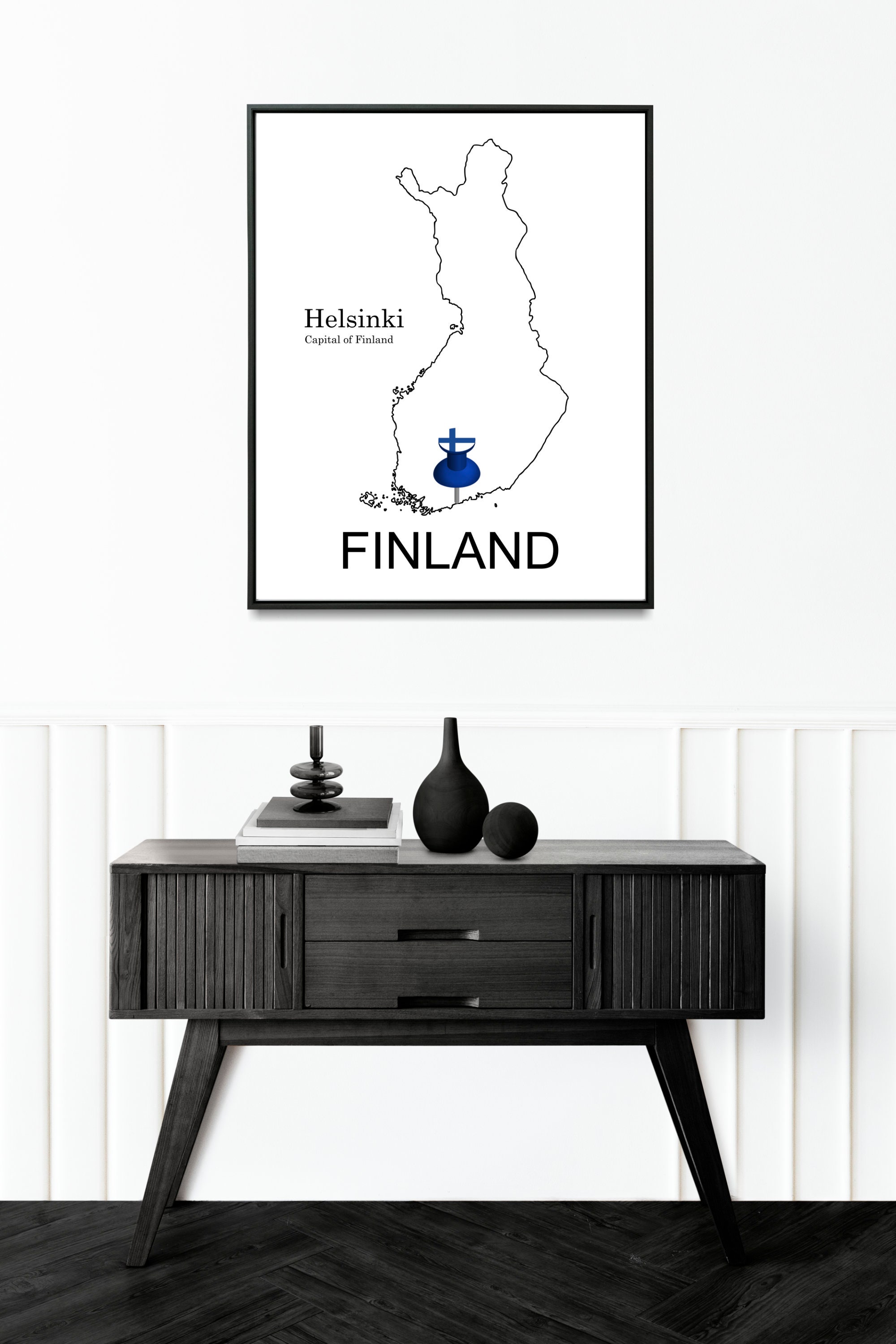 Finland Digital Print Map | Capital City | Helsinki | Pin With Finnish ...