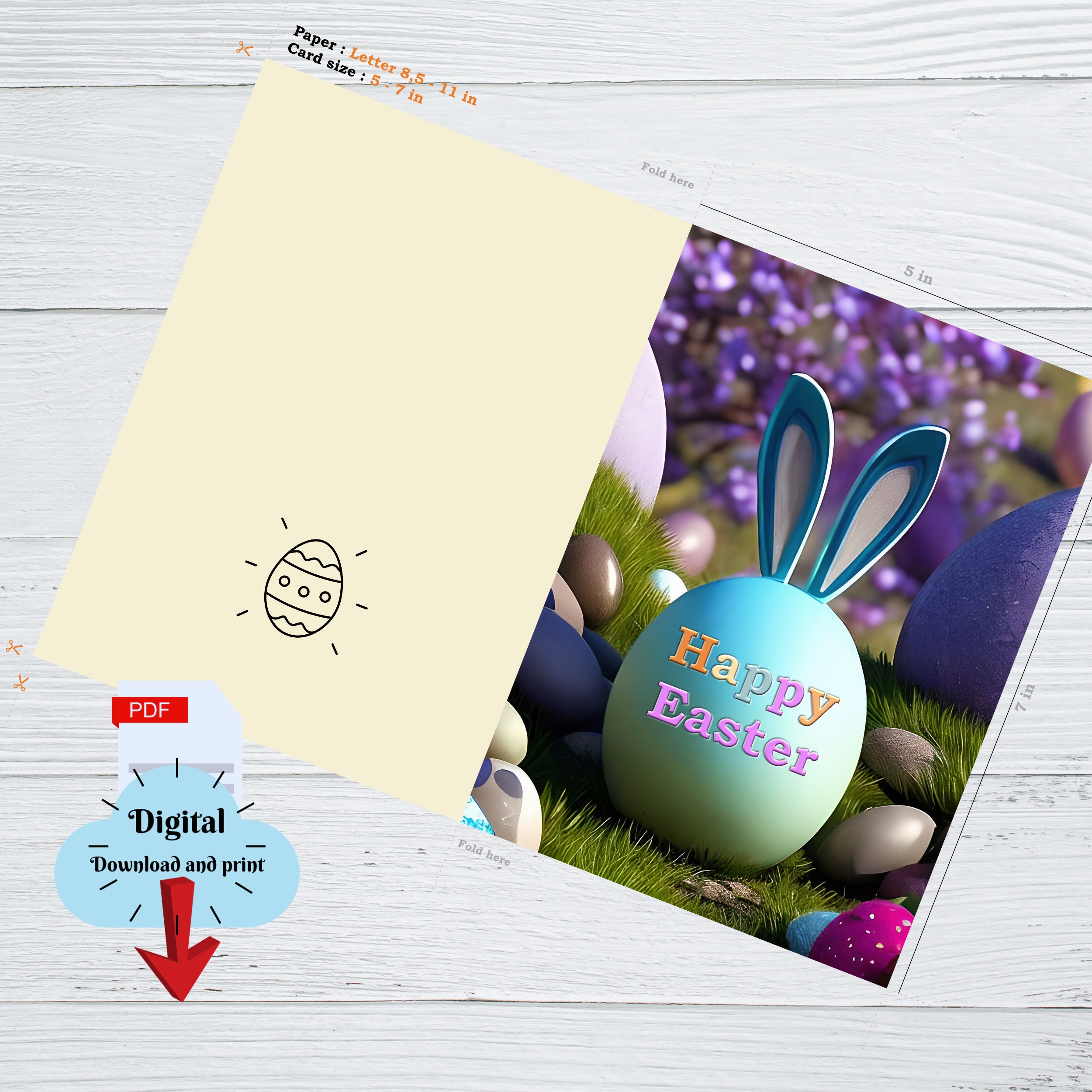 Printable Easter, Bunny Greeting Card, Cute Bunny Card, Rabbit Kids ...